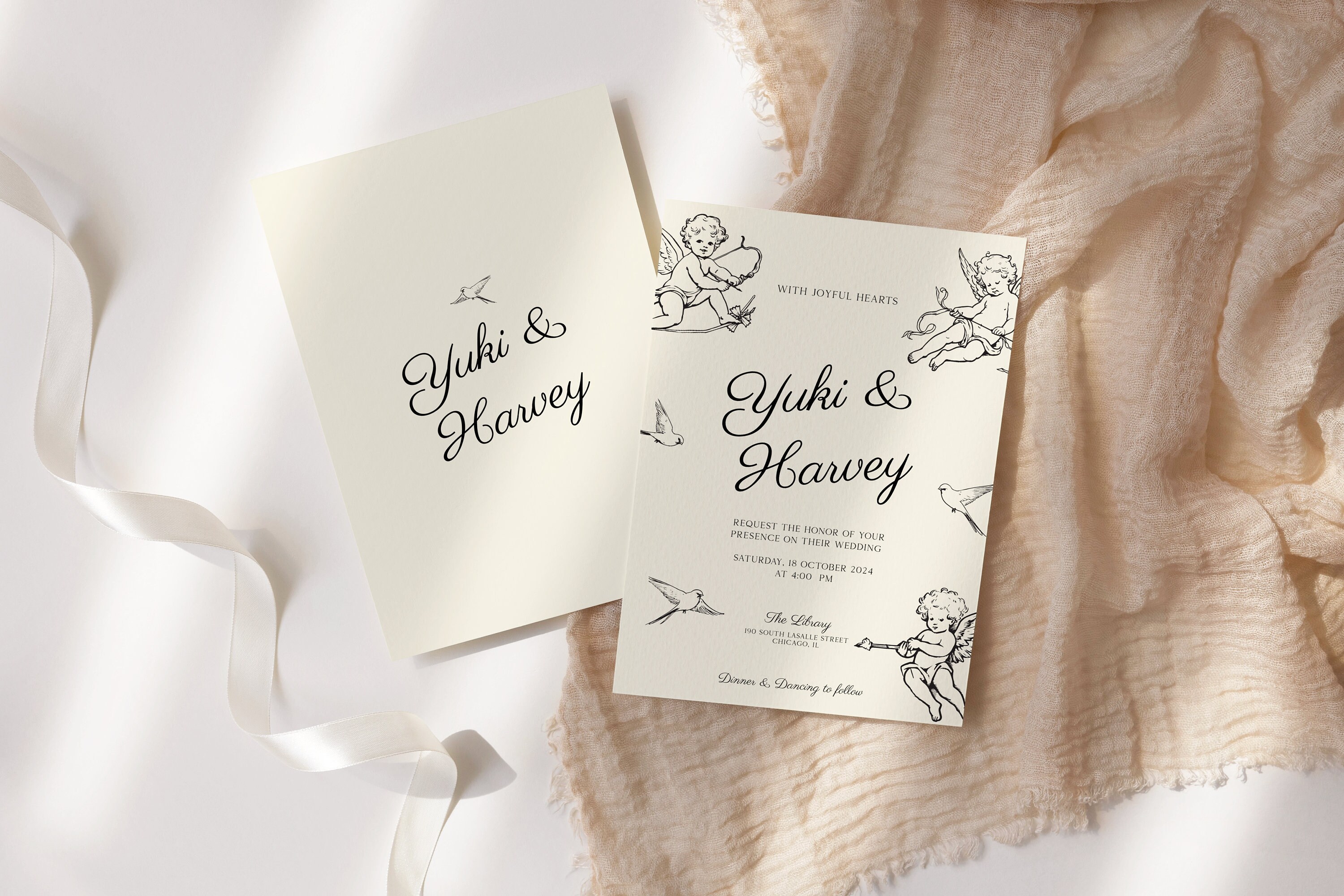 Modern Wedding Invitation Template, Editorial Wedding, Retro Whimsical ...