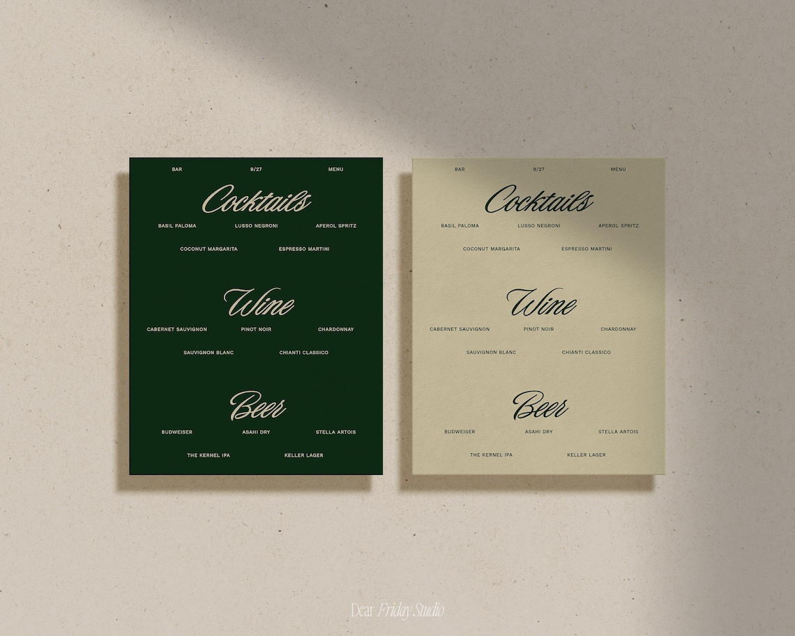 Retro Bar Menu Sign Wedding Template, Vintage Script Modern on the Day ...