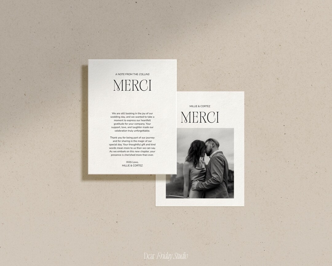 Minimalist Merci Wedding Thank You Card Template, Modern Chic ...