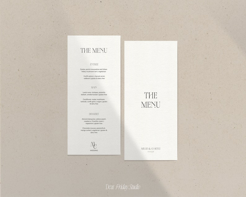 Modern Minimalist Wedding Menu Template, Classic Simple Editorial ...