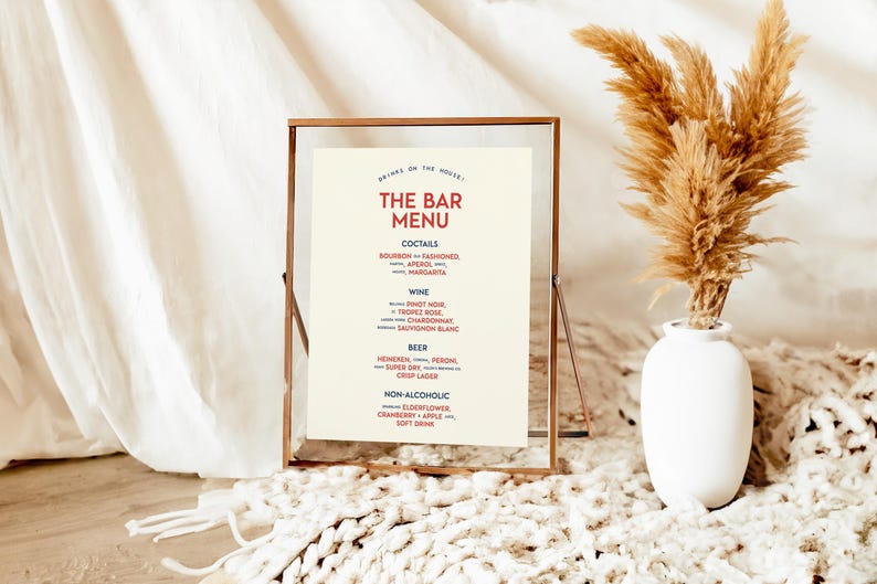 Retro Wedding Bar Menu Sign Template, Bold Colorful Fun Bright Vintage ...