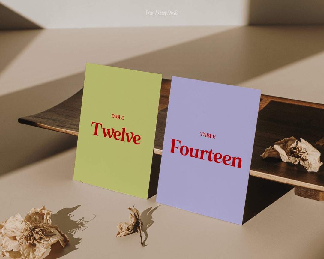 Retro Wedding Table Numbers Template, Bright Colorful Bold Modern ...