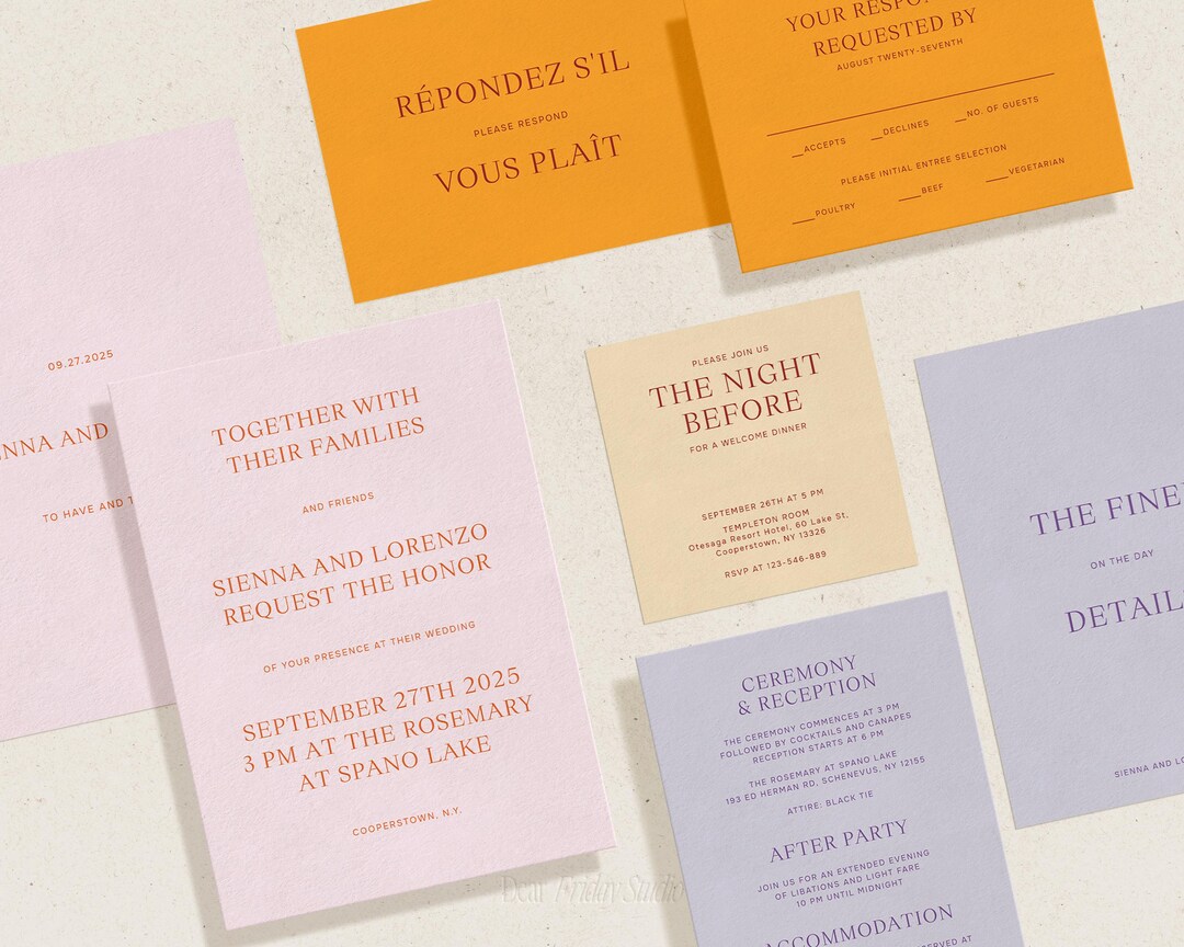 Modern Wedding Invitation Template, Colorful Bright Typographic ...