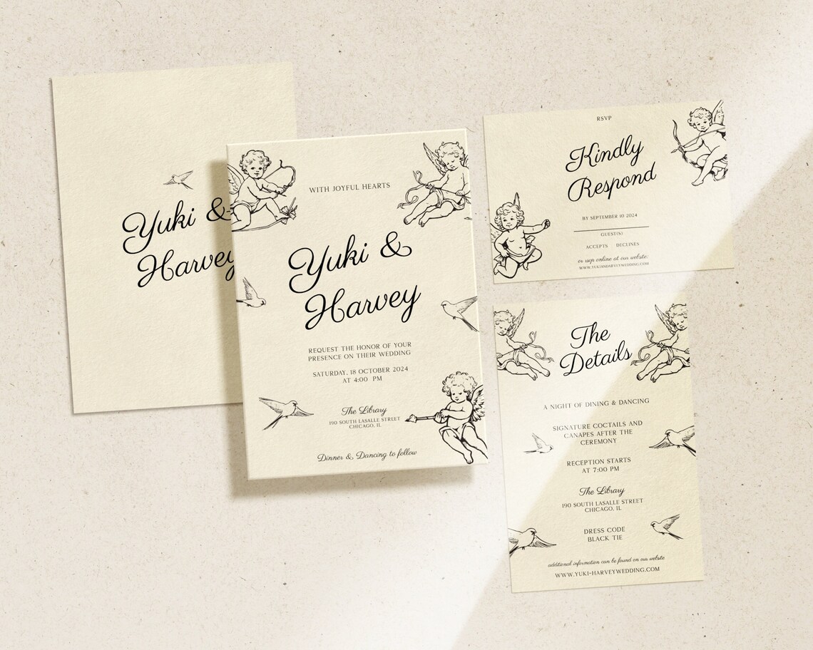 Modern Wedding Invitation Template, Editorial Wedding, Retro Whimsical ...