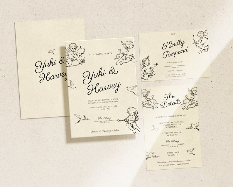 Modern Wedding Invitation Template, Editorial Wedding, Retro Whimsical ...