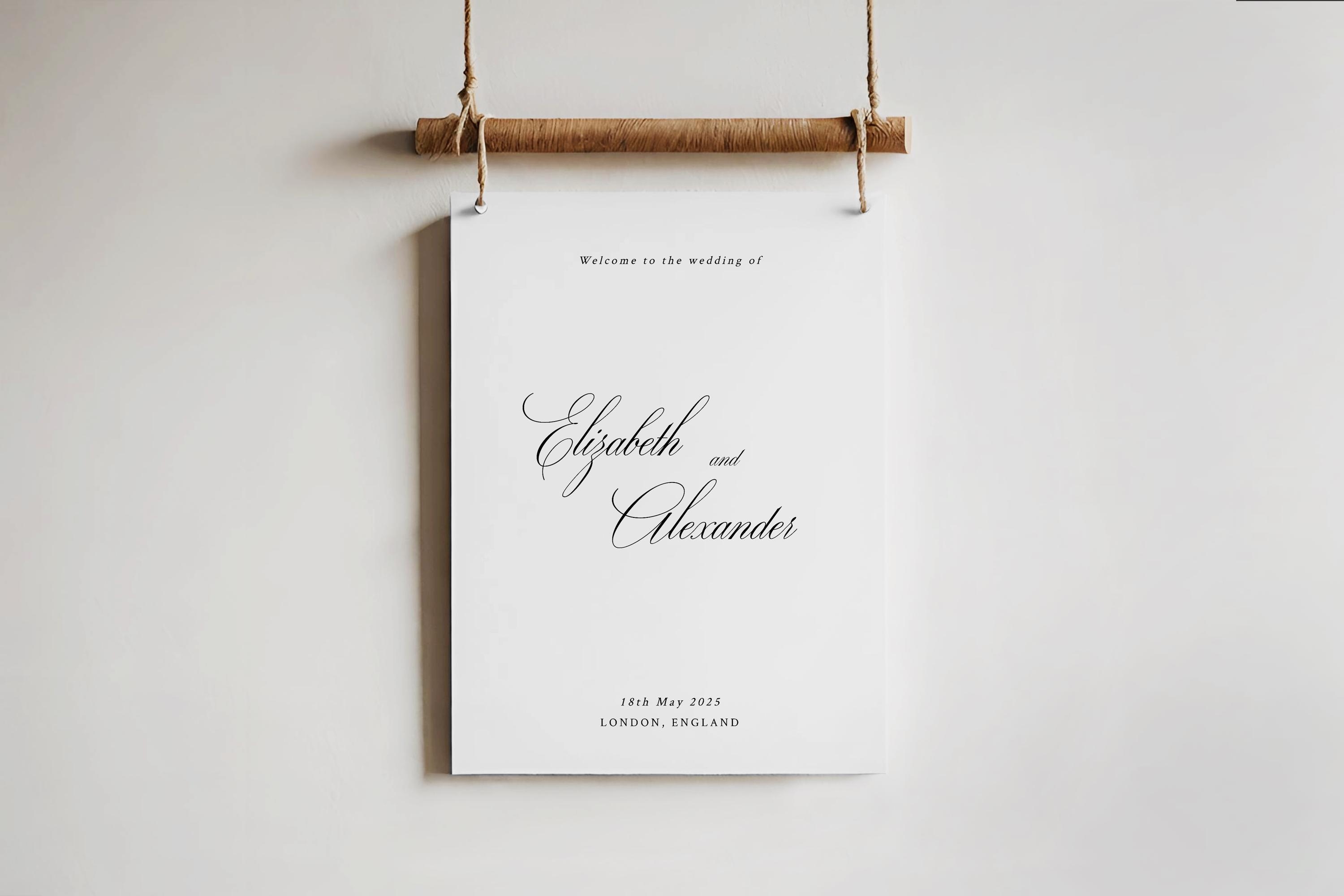 Classic Wedding Welcome Sign Template, Modern Vintage Chic Script ...