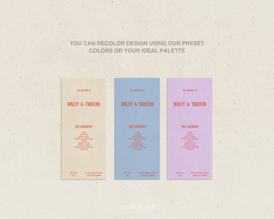 Retro Wedding Program Template, Bold Colorful Fun Bright Vintage ...
