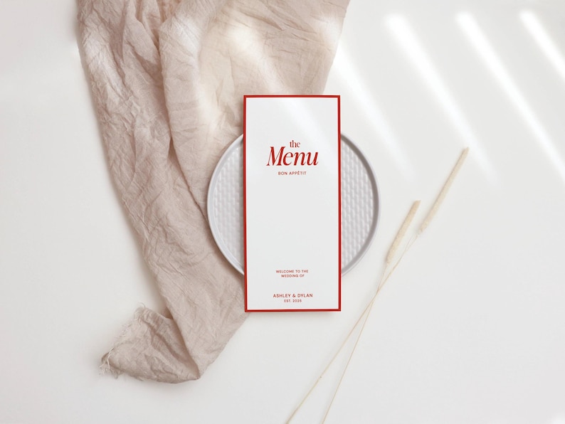 Retro Wedding Menu Template, Vintage Modern Colorful Bright Stationery ...