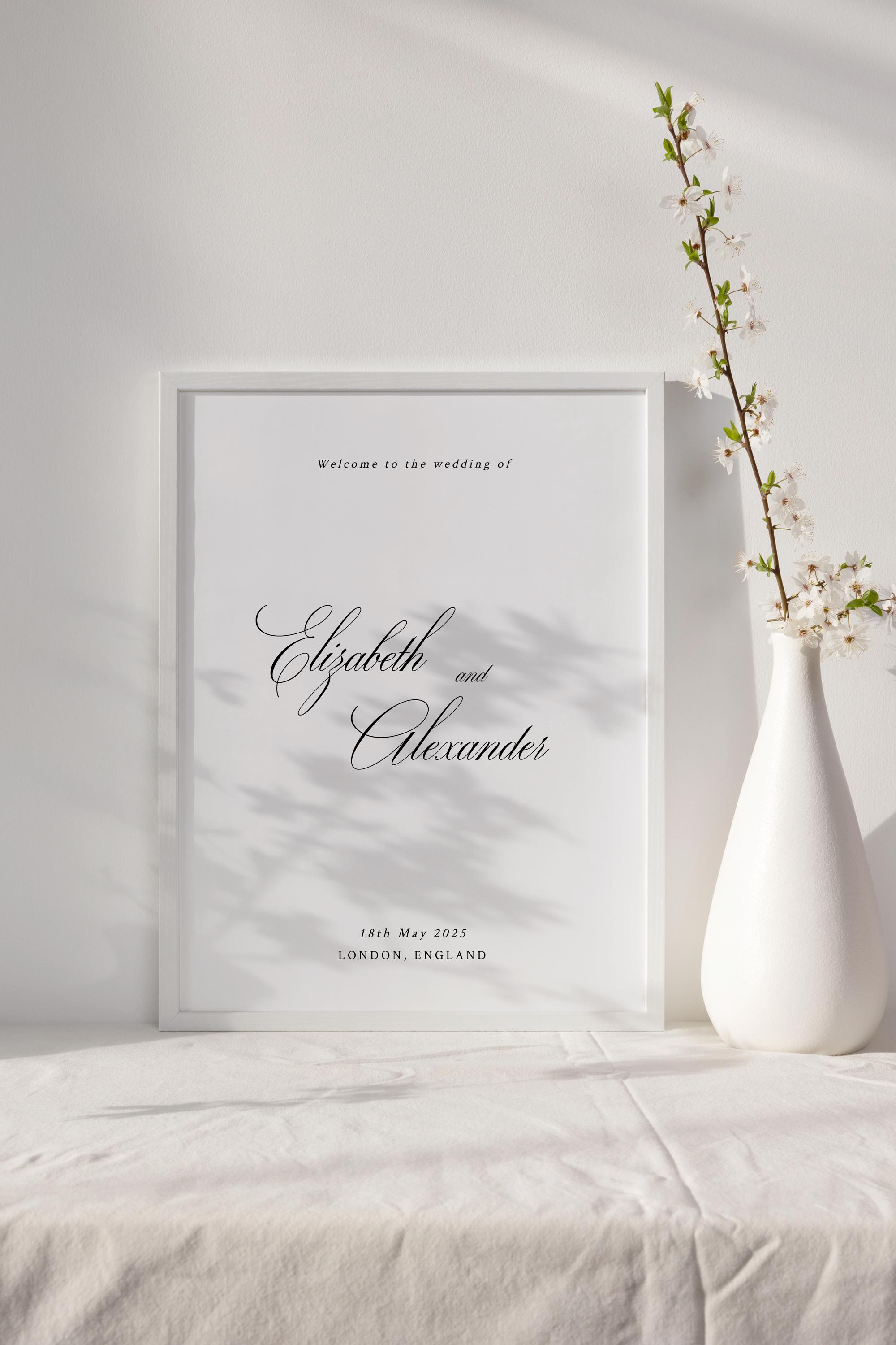 Classic Wedding Welcome Sign Template, Modern Vintage Chic Script ...