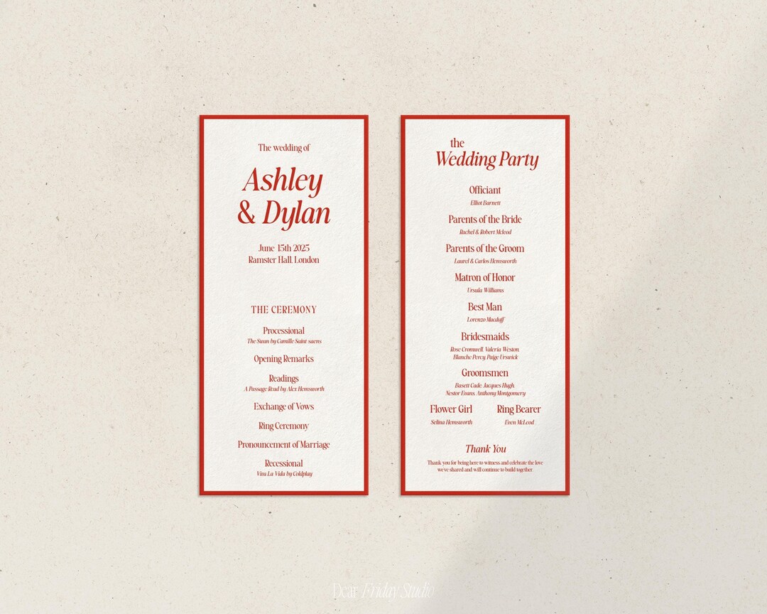 Retro Wedding Program Template, Modern Colorful Bright Stationery ...
