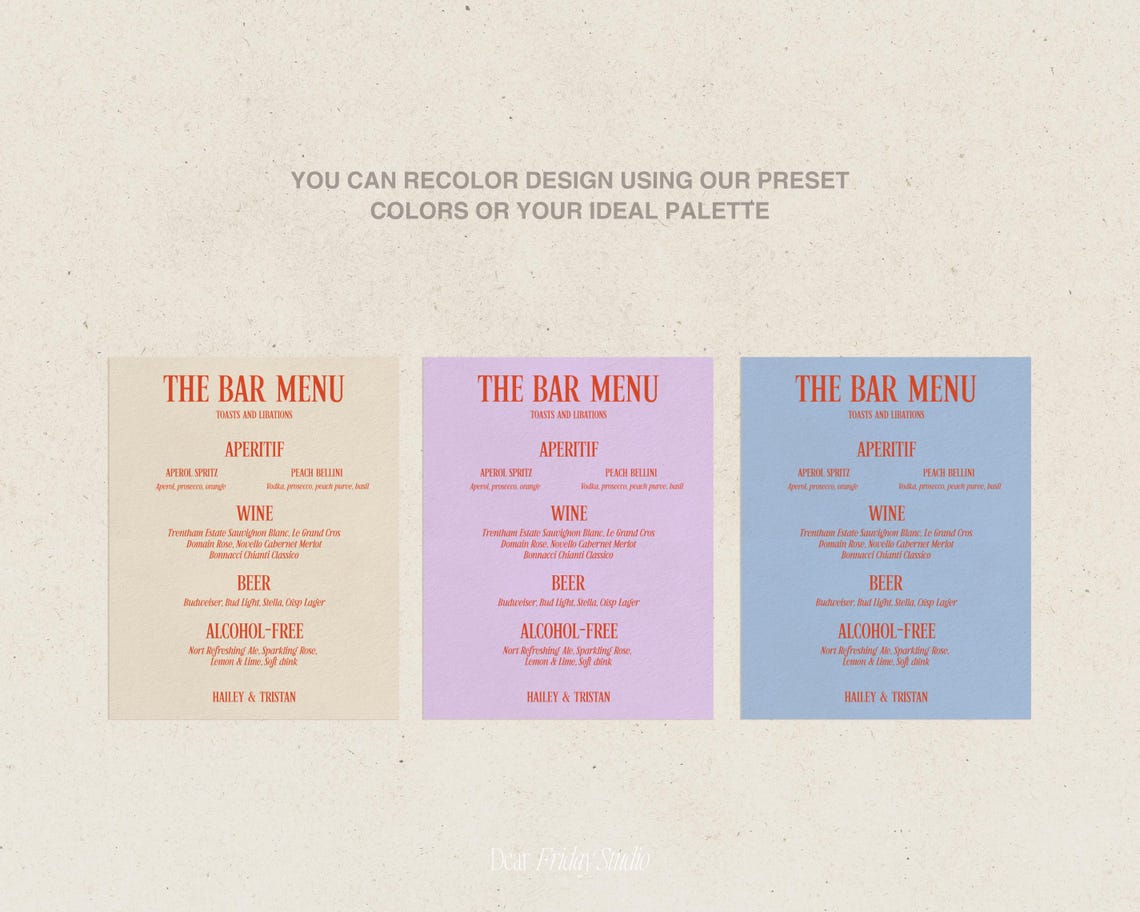 Retro Wedding Bar Menu Sign Template, Bold Colorful Fun Bright Vintage ...