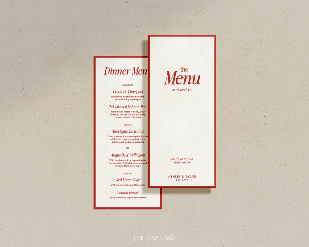 Retro Wedding Menu Template, Vintage Modern Colorful Bright Stationery ...