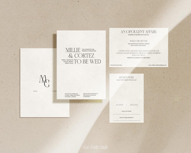 Modern Minimalist Wedding Invitation Template, Classic Simple Editorial ...