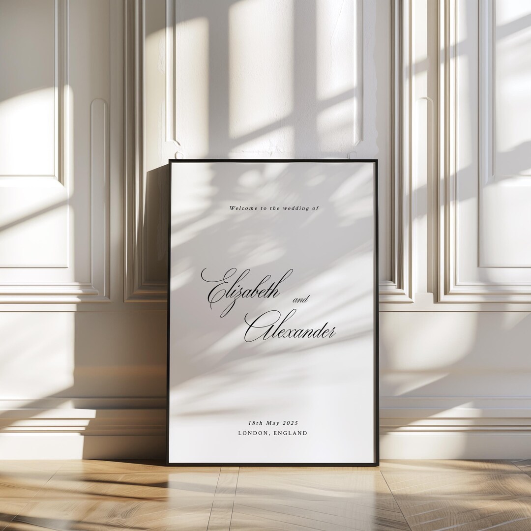 Classic Wedding Welcome Sign Template, Modern Vintage Chic Script ...