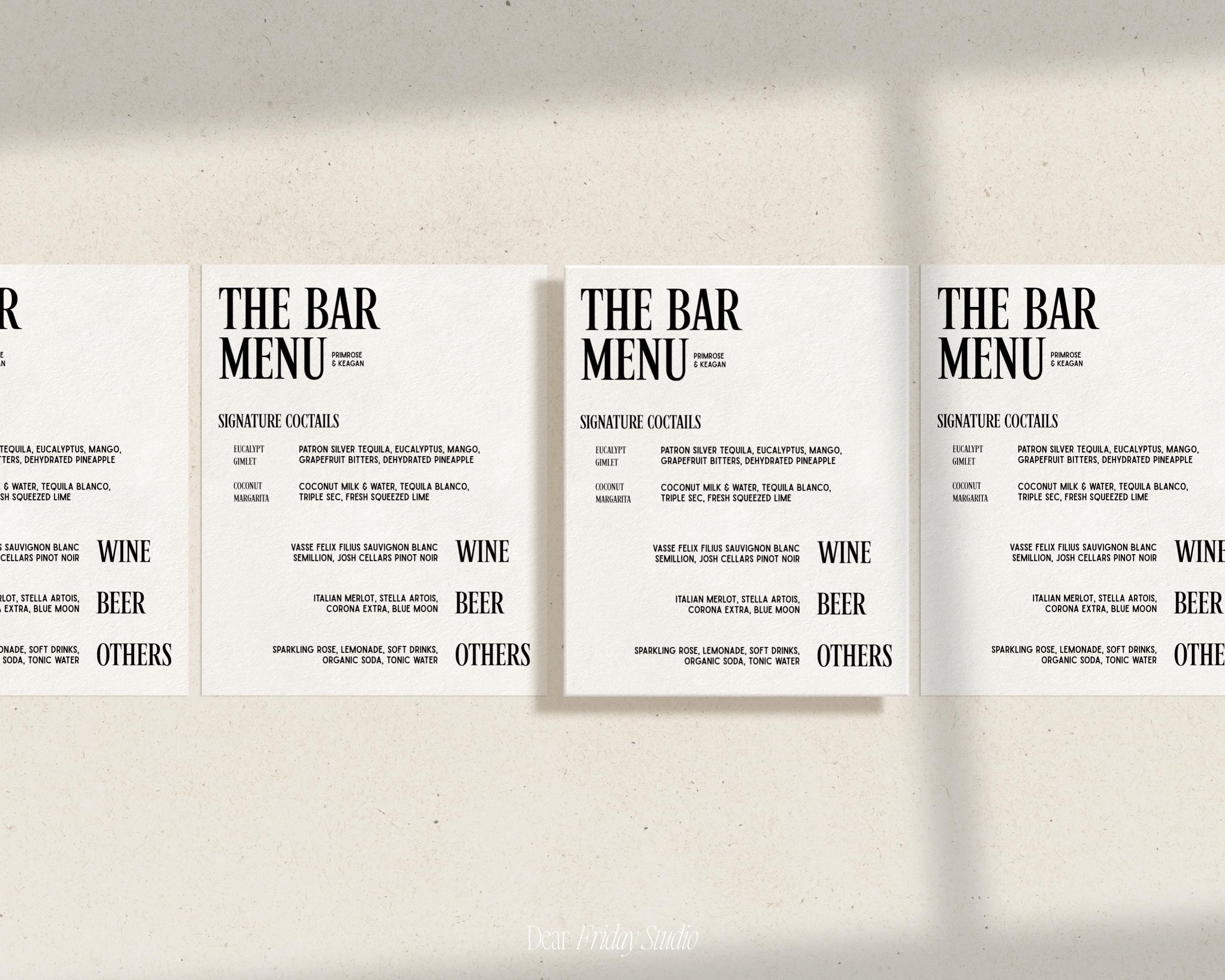 Modern Bar Menu Sign Wedding Template, Retro Bold Vintage Classic ...