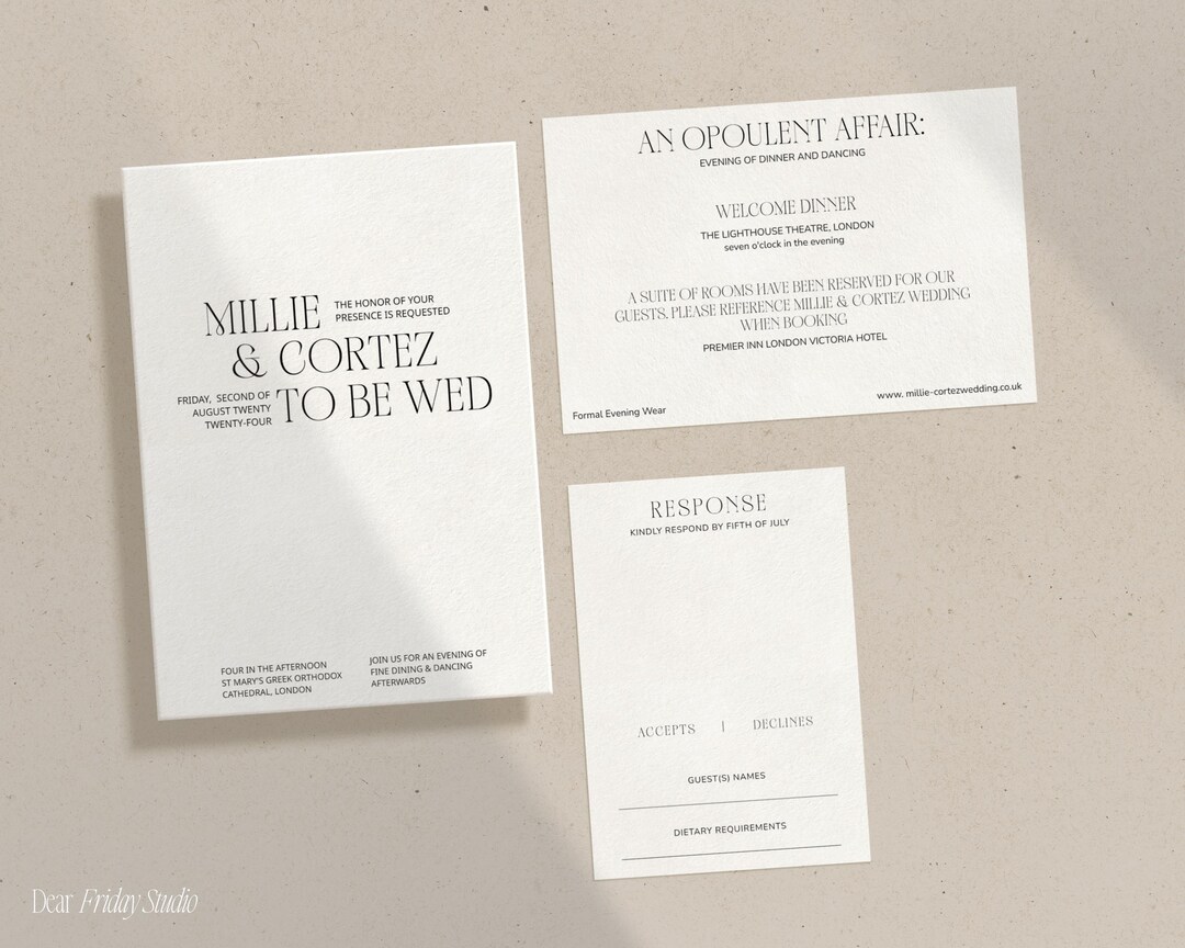 Modern Minimalist Wedding Invitation Template, Classic Simple Editorial ...