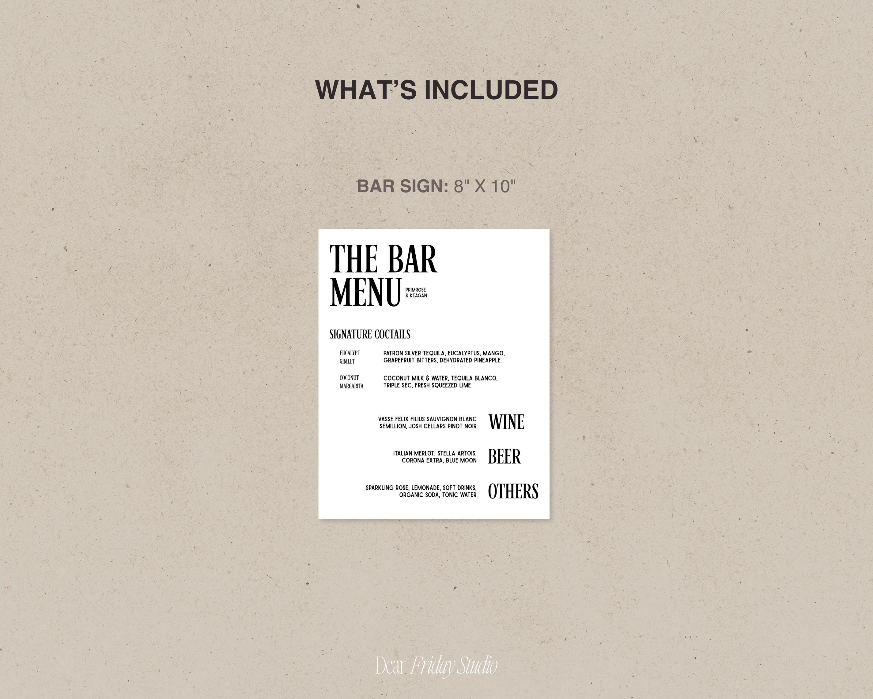 Modern Bar Menu Sign Wedding Template, Retro Bold Vintage Classic ...