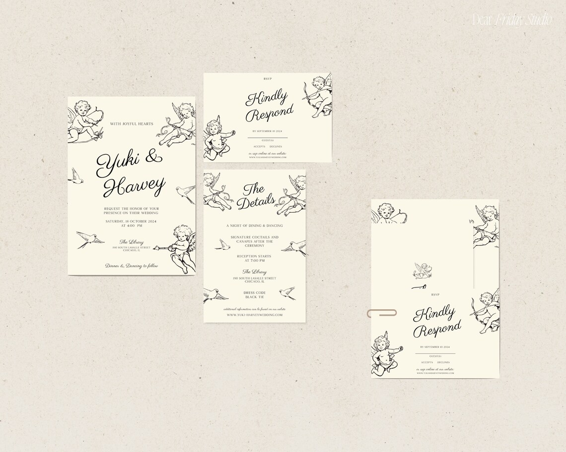 Modern Wedding Invitation Template, Editorial Wedding, Retro Whimsical ...