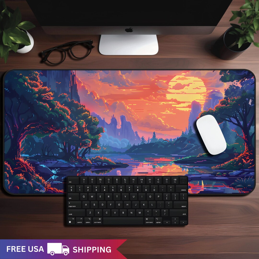 Lo-fi Aesthetic Landscape Desk Mat, Tranquil Anime Landscape Mousepad ...