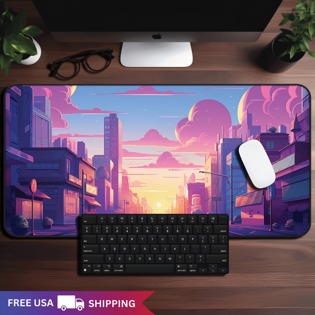 Anime Cityscape Desk Mat, Vibrant Pastel Gaming Mousepad, Premium XXL ...