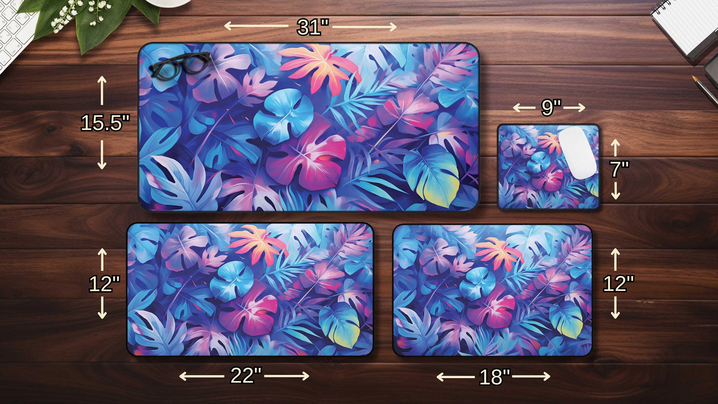 Boho Aesthetic Gaming Desk Mat, Vaporwave Floral Mousepad, Unique XXL ...