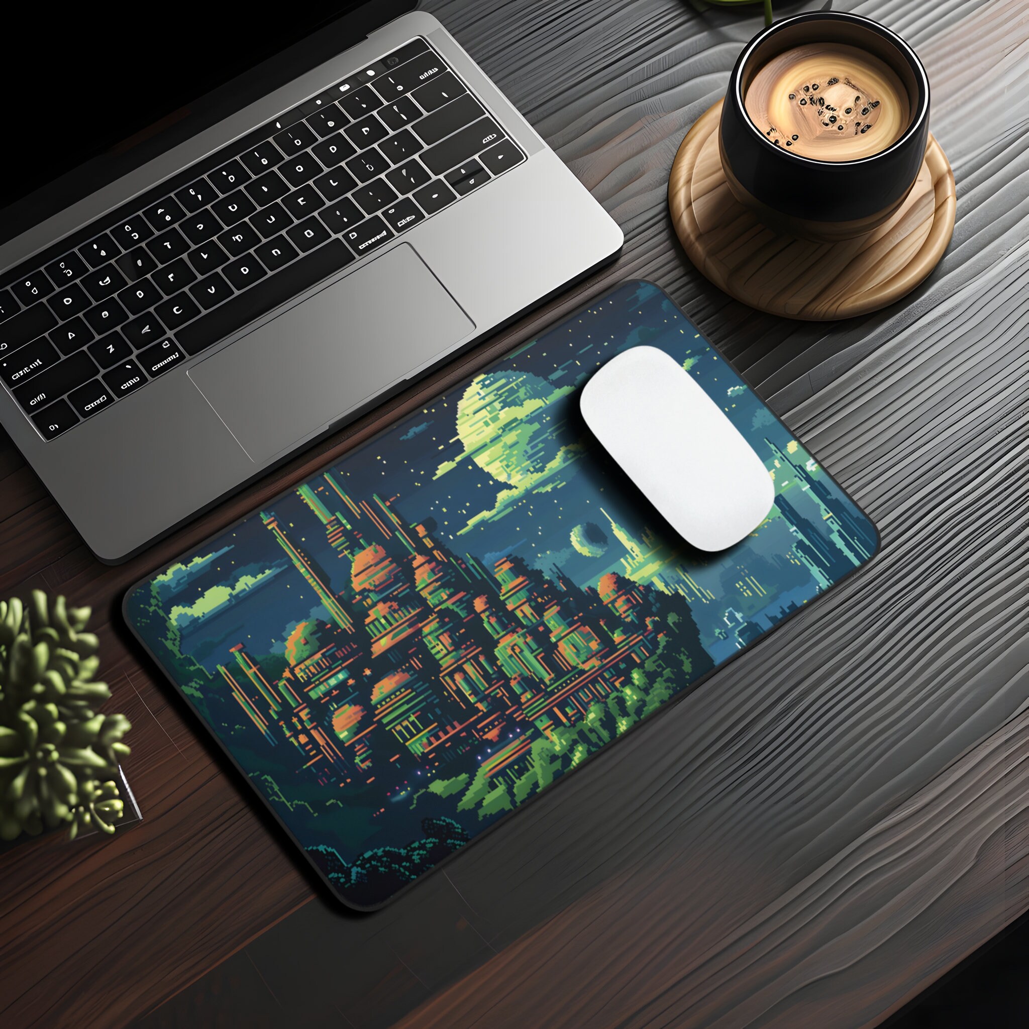 Sci-fi Pixel Art Gaming Desk Mat, Alien Landscape Mousepad, Premium Xxl ...