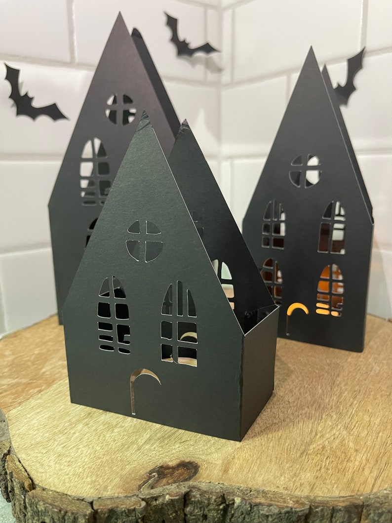 Haunted House Luminary, Halloween Decor, Black Gothic House, Haunted ...