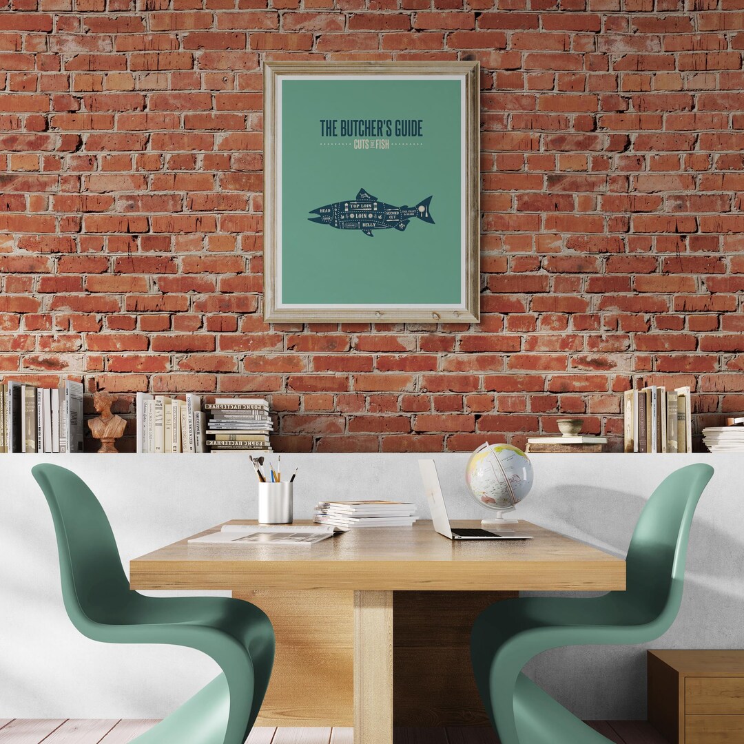 Butchers Guide Cuts of Fish Wall Art Poster / Blue & Aqua Fish Butcher ...
