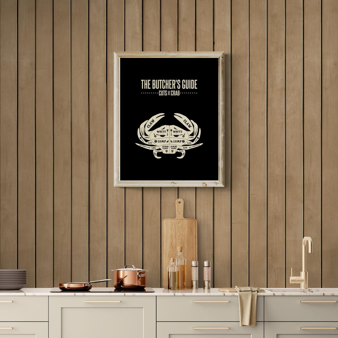 Butcher’s Guide Crab Cuts Diagram Art Print / Cream & Black / Kitchen ...