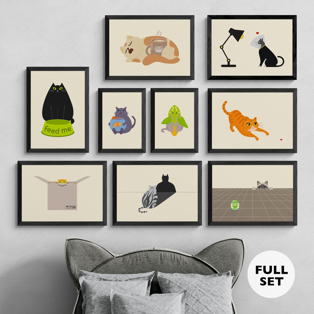 Funny Cats Wall Art Posters / Cute Humorous Cats Graphics Illustrations ...