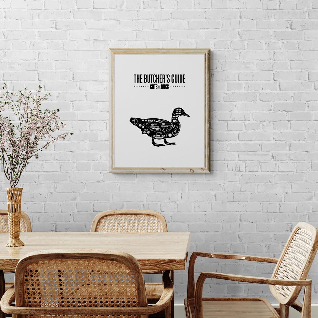 Butcher’s Guide Duck Cuts Diagram Art Print / Black & White / Kitchen ...