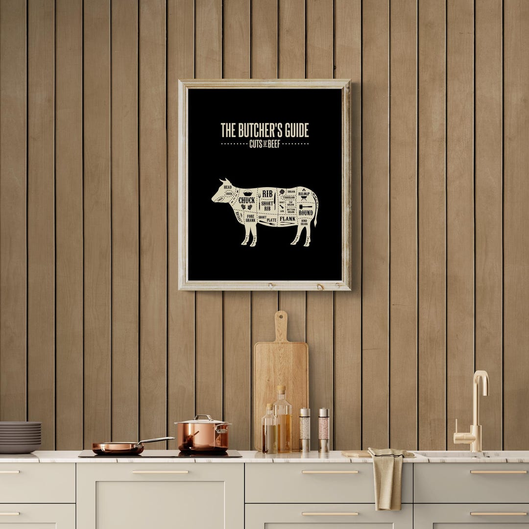 Butchers Guide Cuts of Beef Wall Art Poster / Cream & Black Beef ...