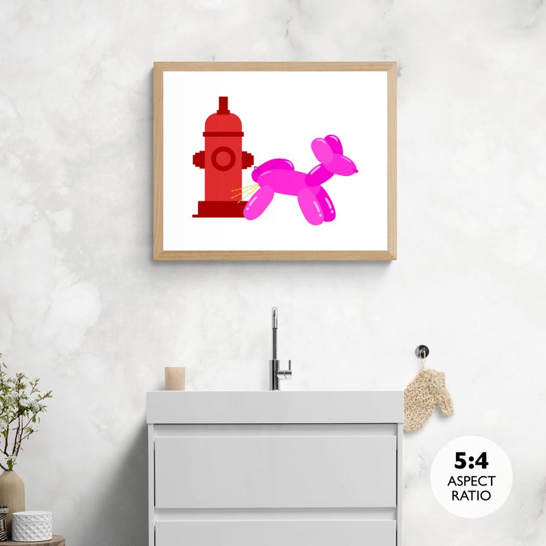 Balloon Dog Peeing Fire Hydrant Art Print / Pink / 6 Aspect Ratios ...