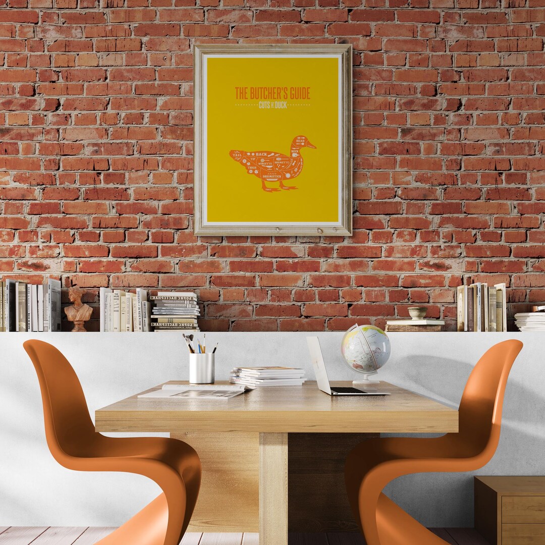 Butcher’s Guide Duck Cuts Diagram Art Print / Orange & Yellow / Kitchen ...