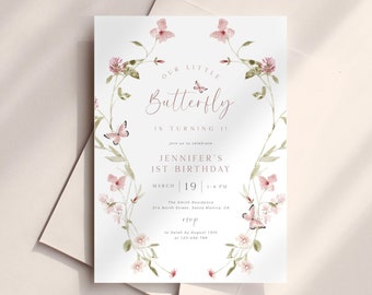 Butterfly Birthday Invitation, 1st Birthday Invite, First Birthday ...