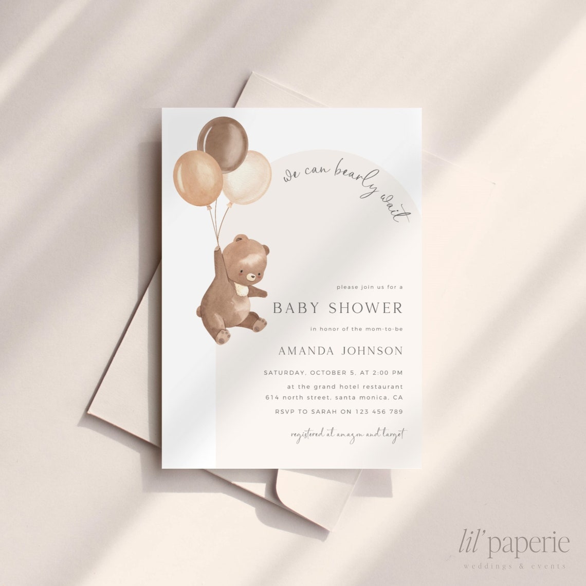 Brown Teddy Bear Baby Shower Invitation Template, Gender Neutral Baby ...