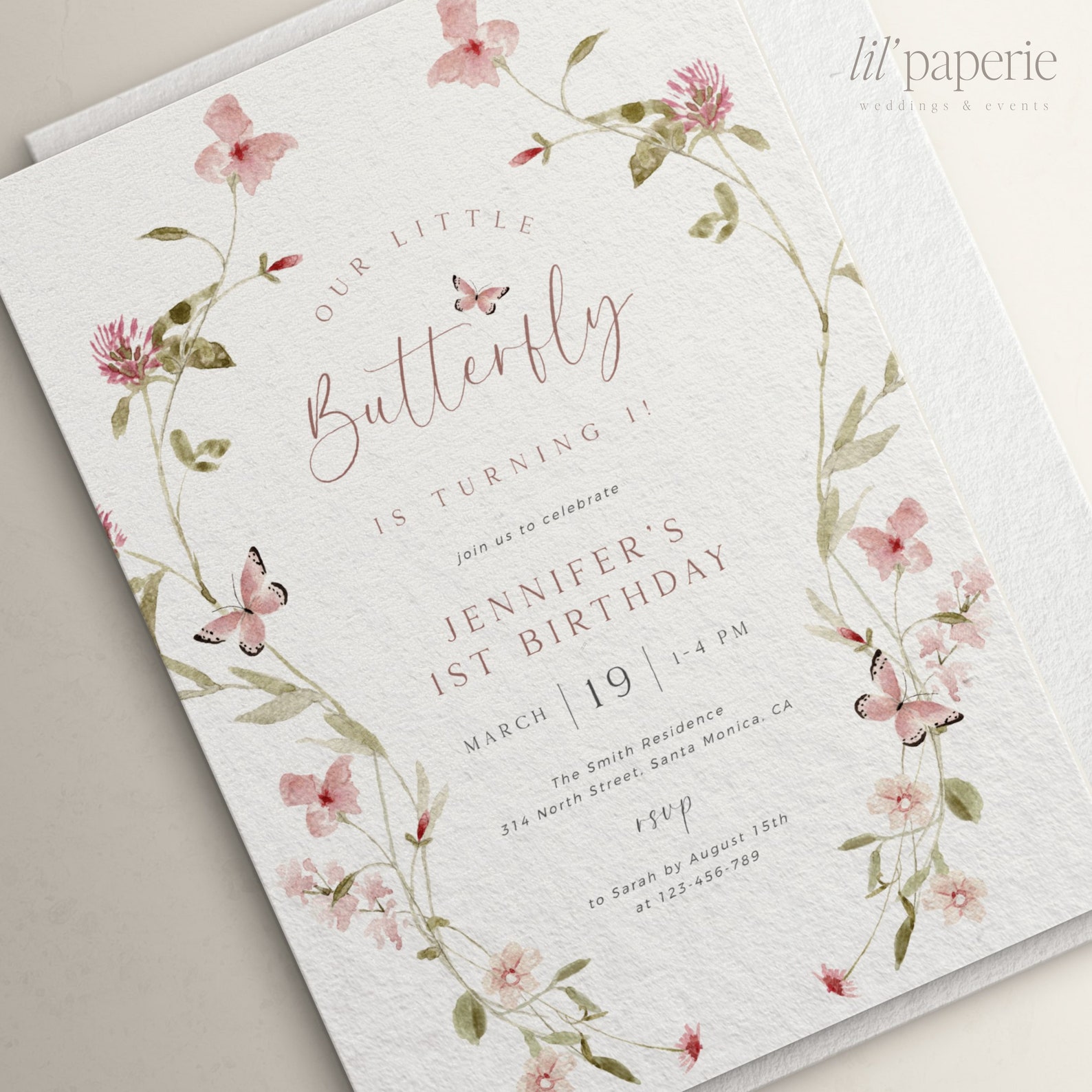 Butterfly 1st Birthday Invitation, Little Butterfly Birthday Invite ...
