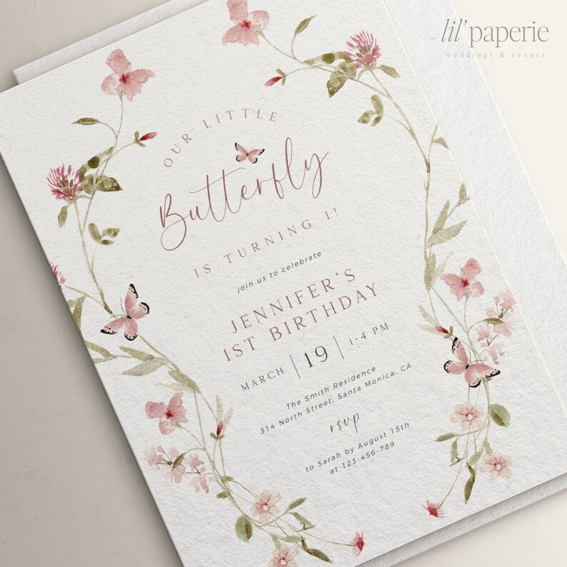 Butterfly 1st Birthday Invitation, Little Butterfly Birthday Invite ...
