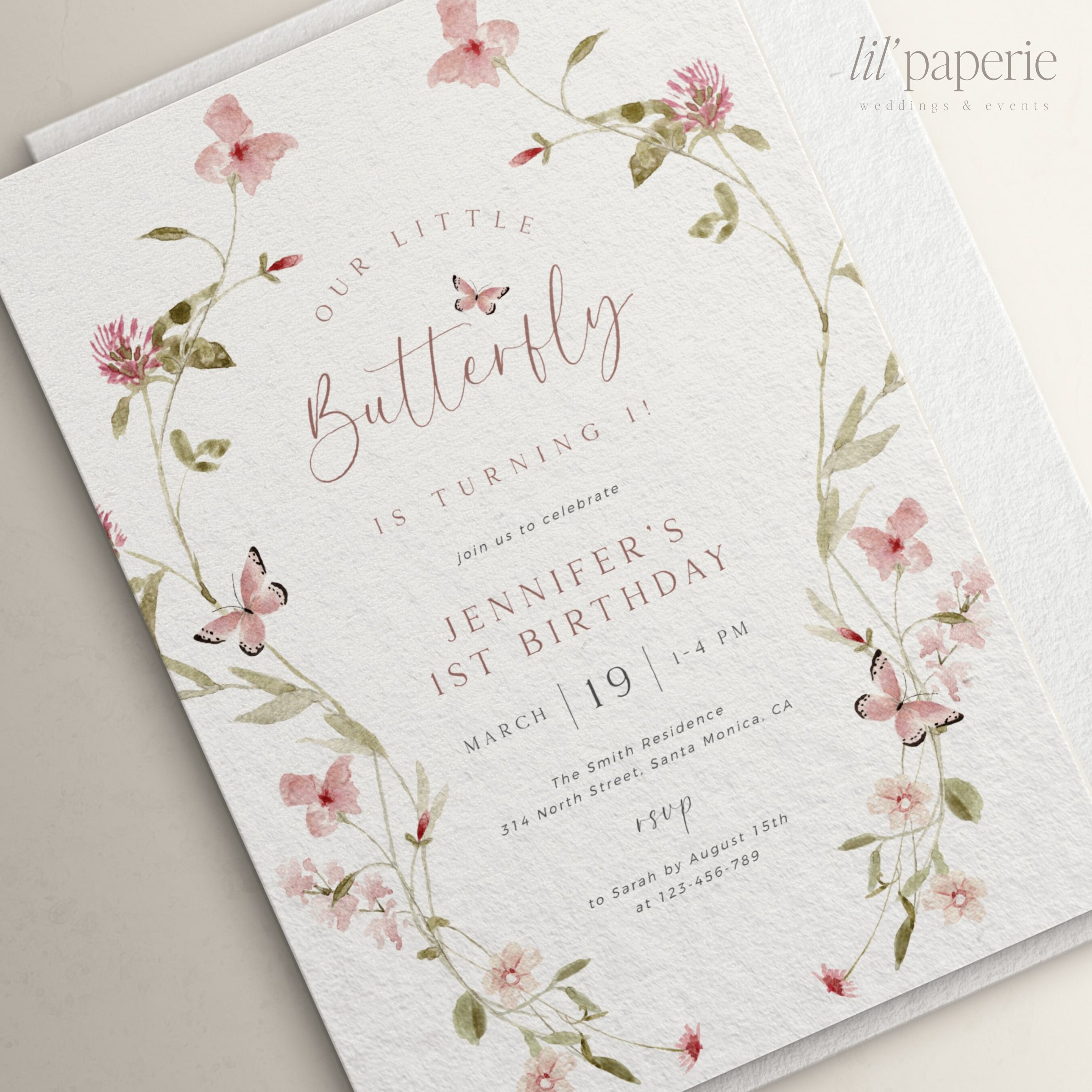 Butterfly 1st Birthday Invitation, Little Butterfly Birthday Invite ...