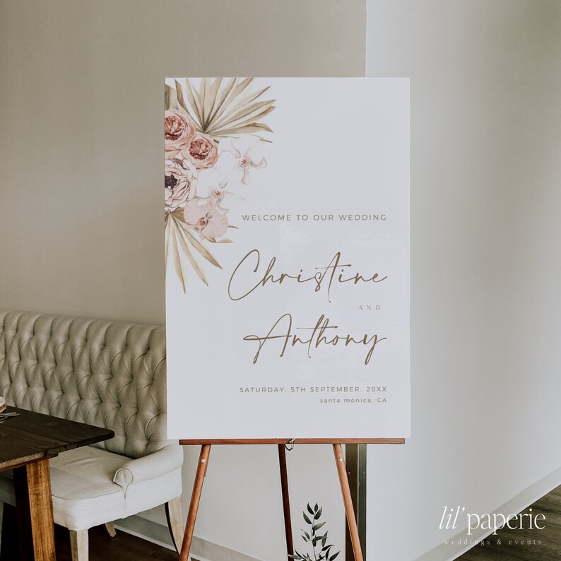 Boho Floral Wedding Welcome Sign Template Download, Chic Boho Wedding ...