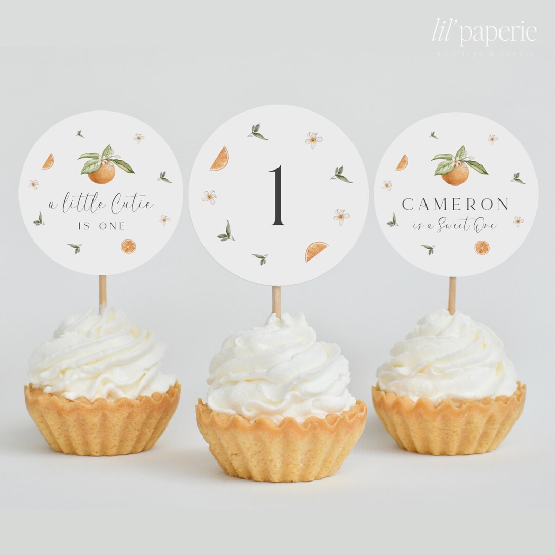 Minimal Little Cutie 1st Birthday Cupcake Toppers Template, Editable ...