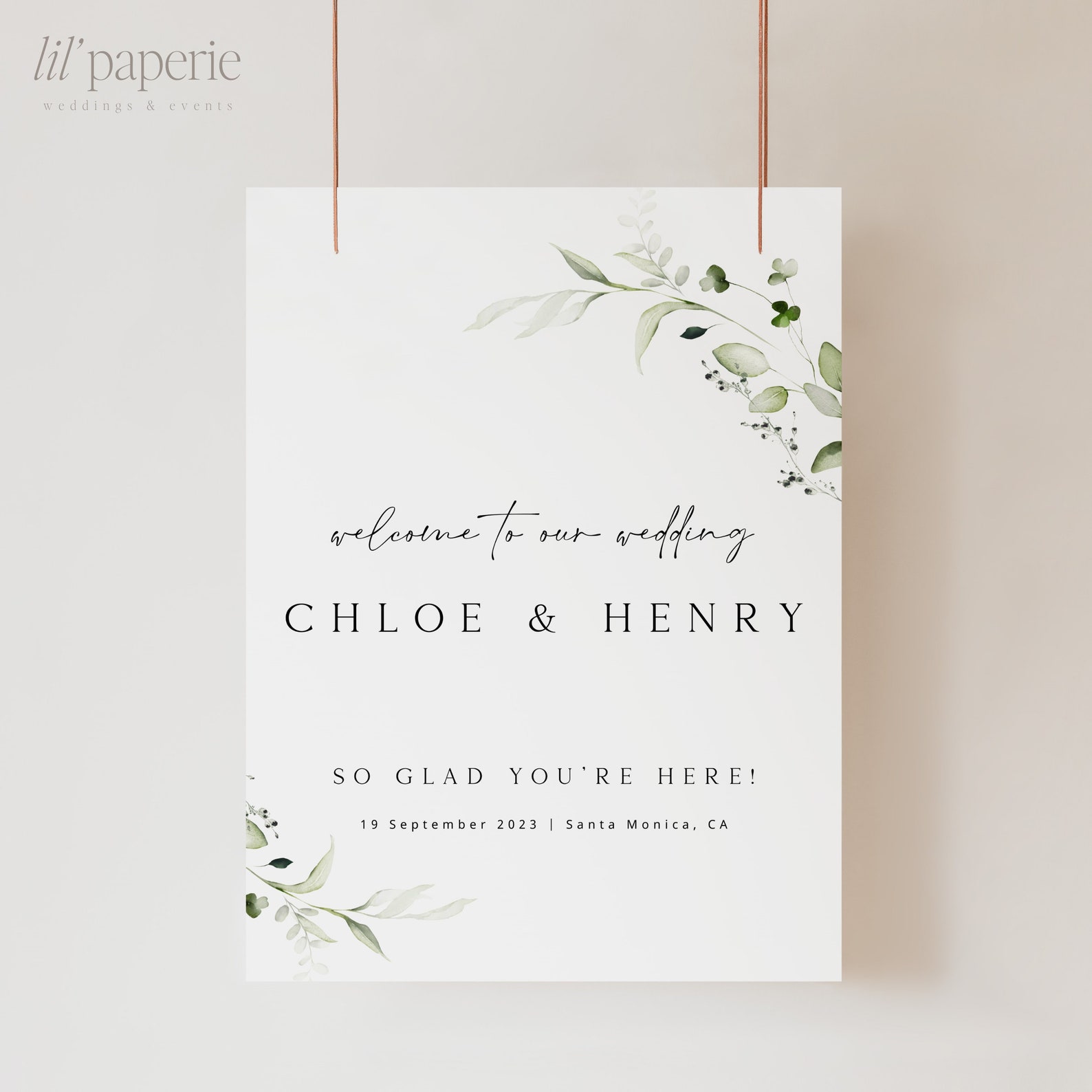 Minimal Greenery Wedding Welcome Sign Template, Printable Botanical ...