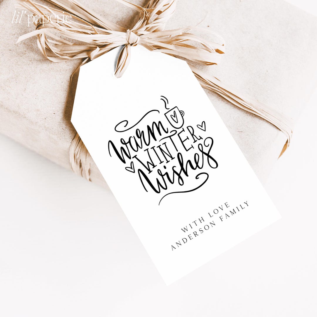 Minimal Warm Winter Wishes Gift Tag Template, Christmas Gift Tag ...