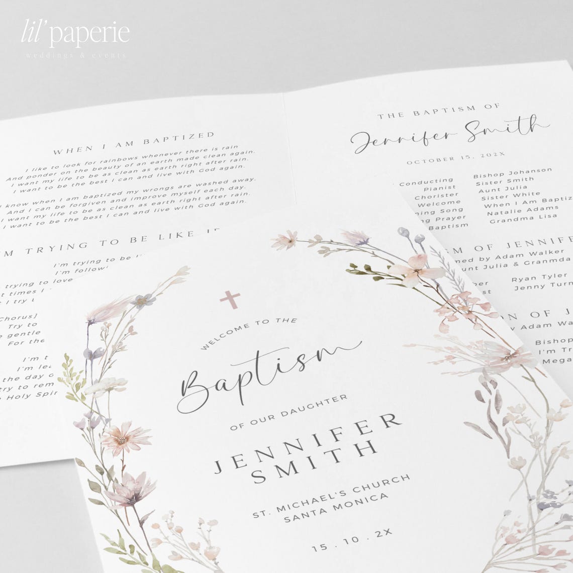 Wildflower Baptism Program Template, Printable Floral Baptism Program ...