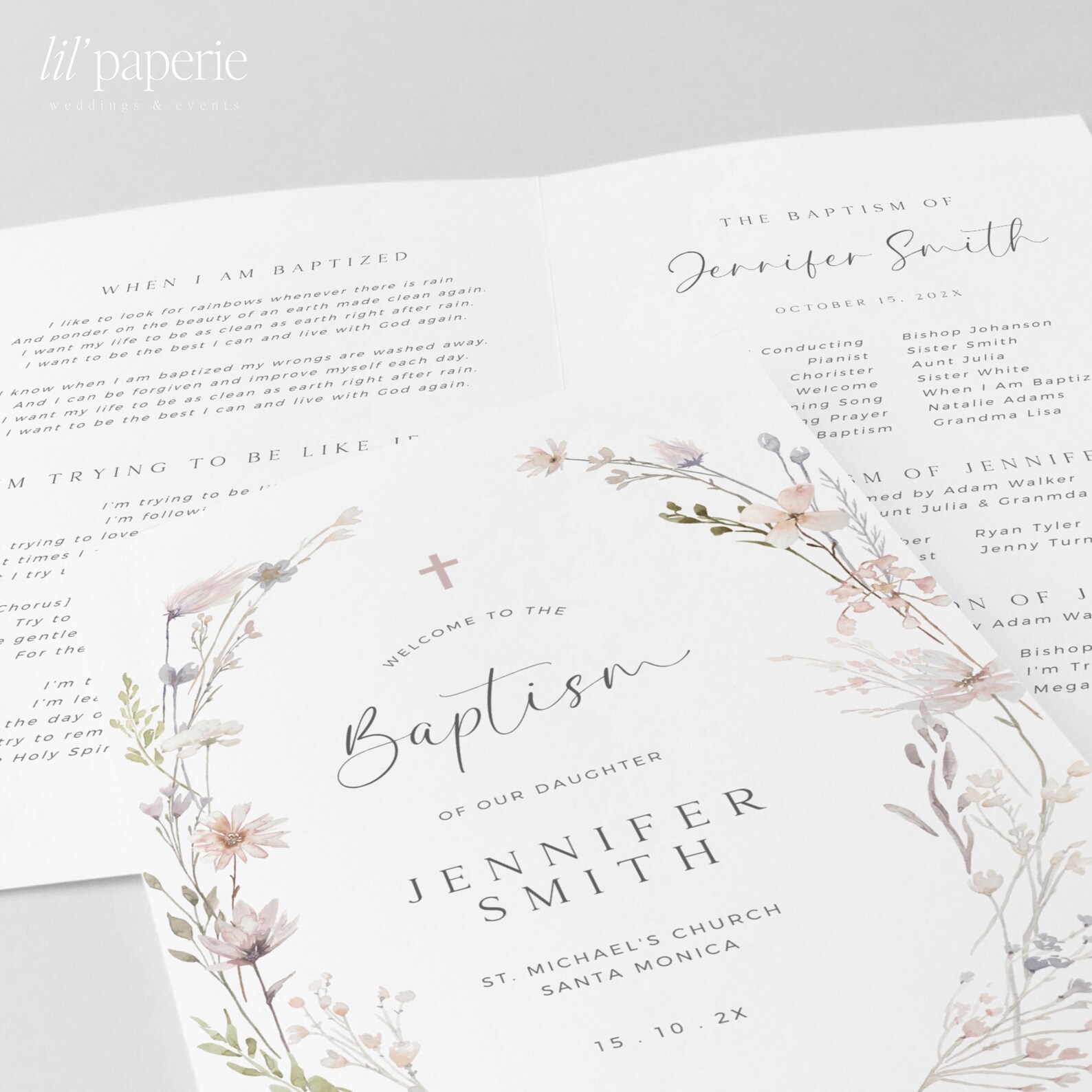 Wildflower Baptism Program Template, Printable Floral Baptism Program ...