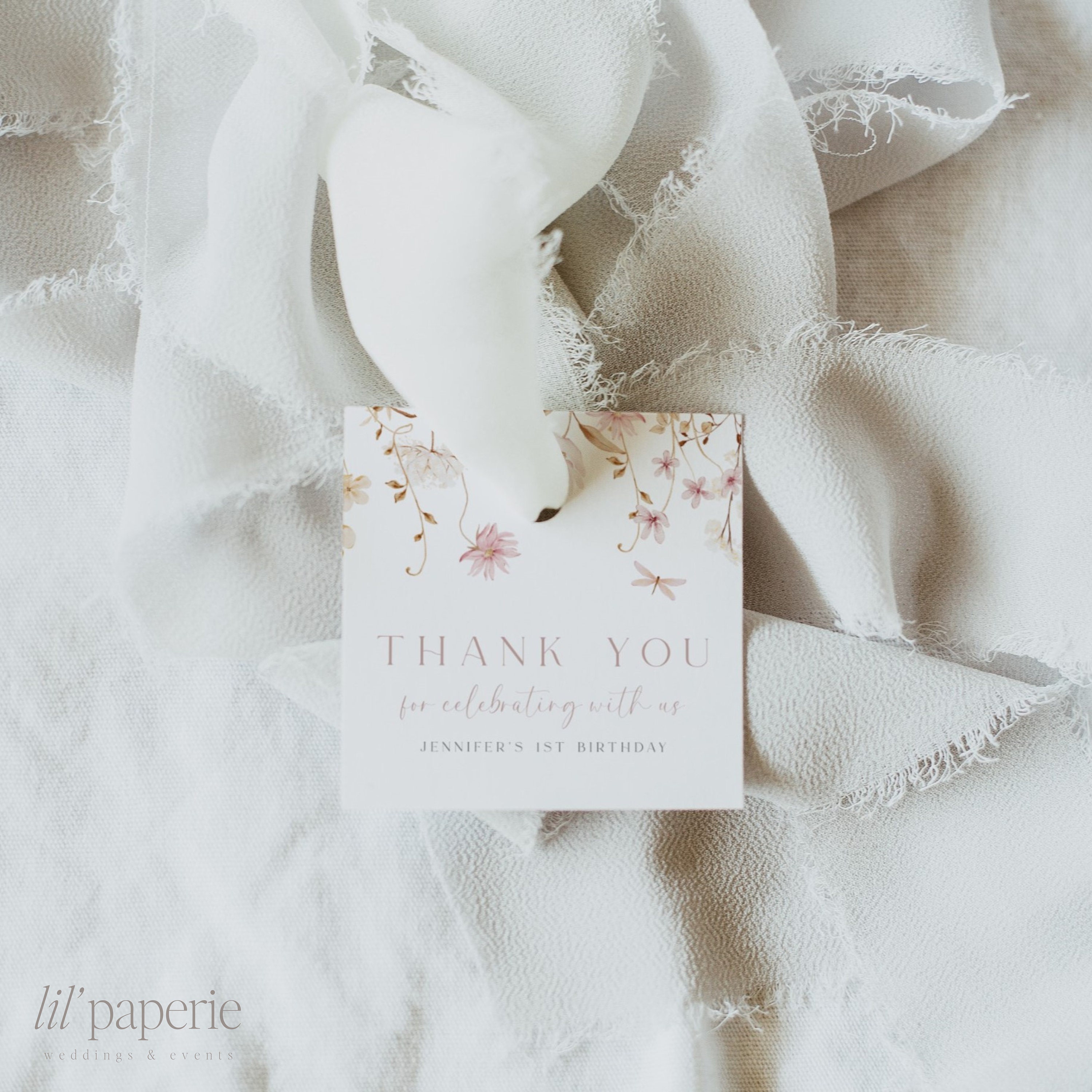 Pink Wildflower Favor Tag Template, First Birthday Favor Tag, 1st ...