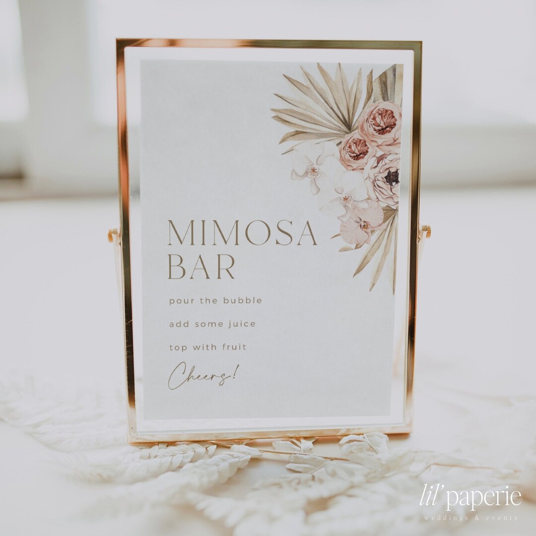 Boho Floral Mimosa Bar Sign Template, Mimosa Bar Bridal Shower Sign ...