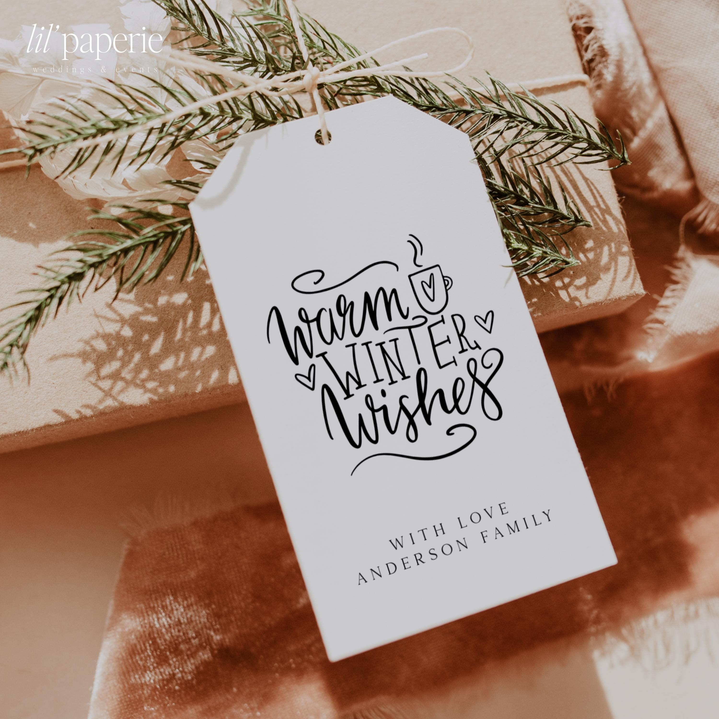 Minimal Warm Winter Wishes Gift Tag Template, Christmas Gift Tag ...