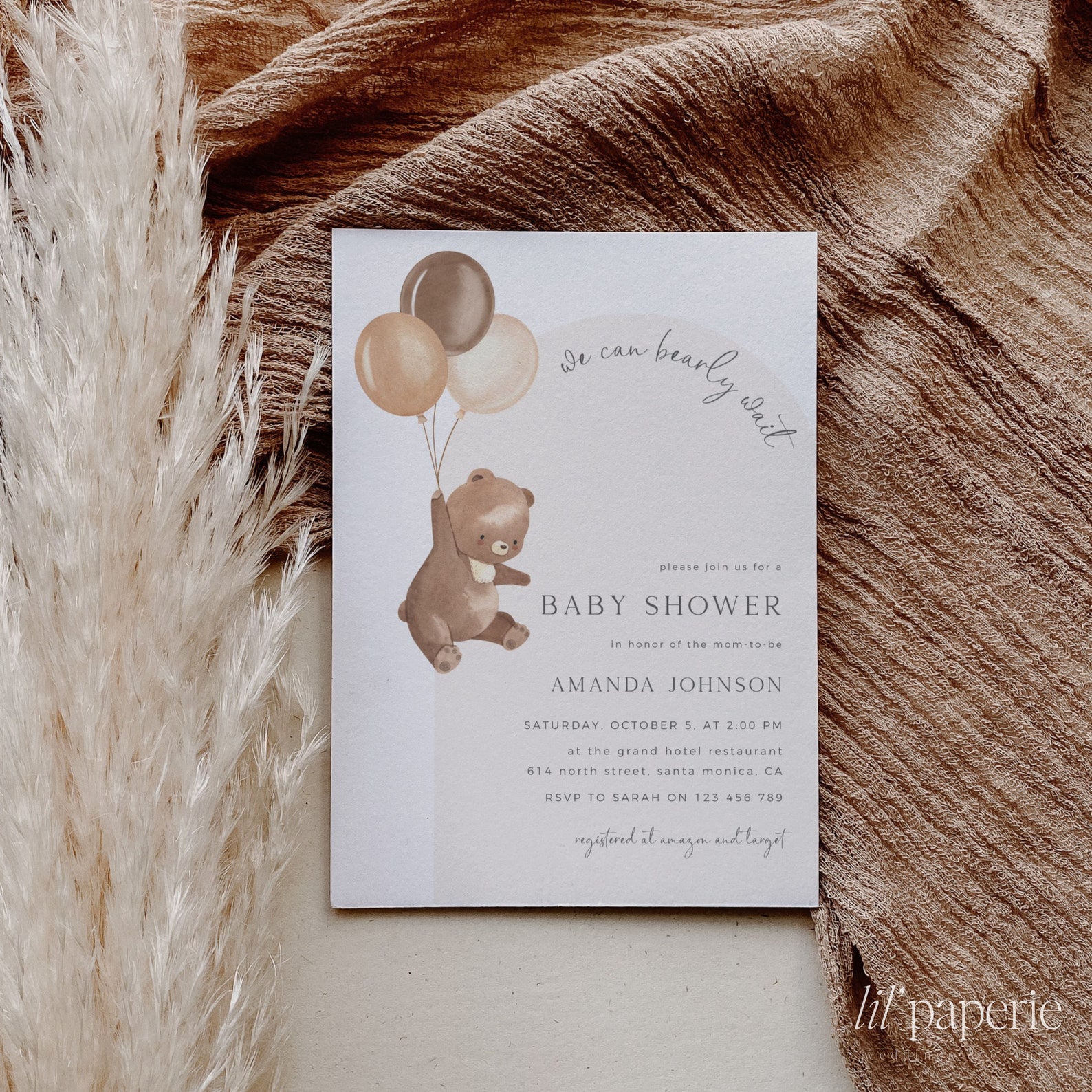 Brown Teddy Bear Baby Shower Invitation Template, Gender Neutral Baby ...