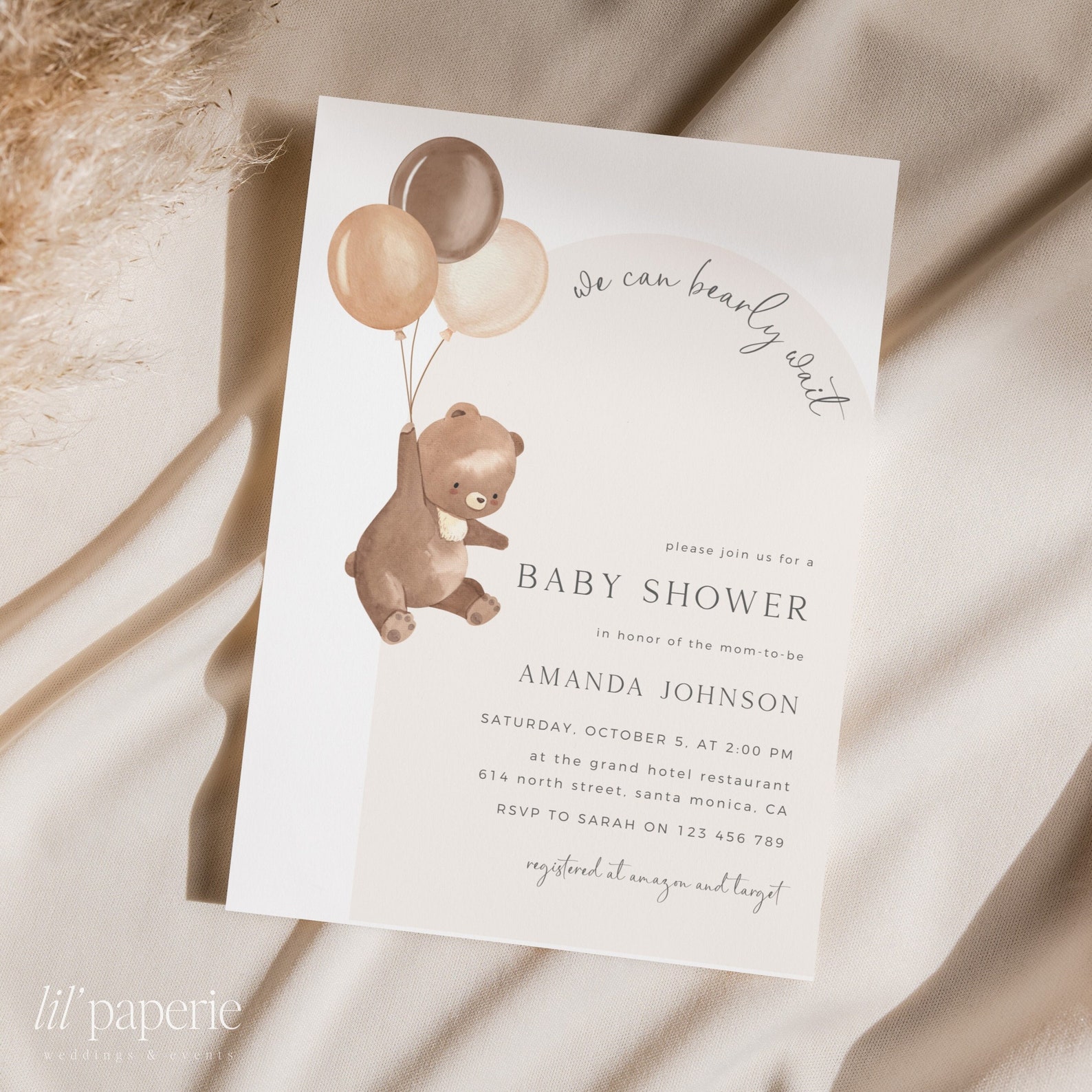 Brown Teddy Bear Baby Shower Invitation Template, Gender Neutral Baby ...
